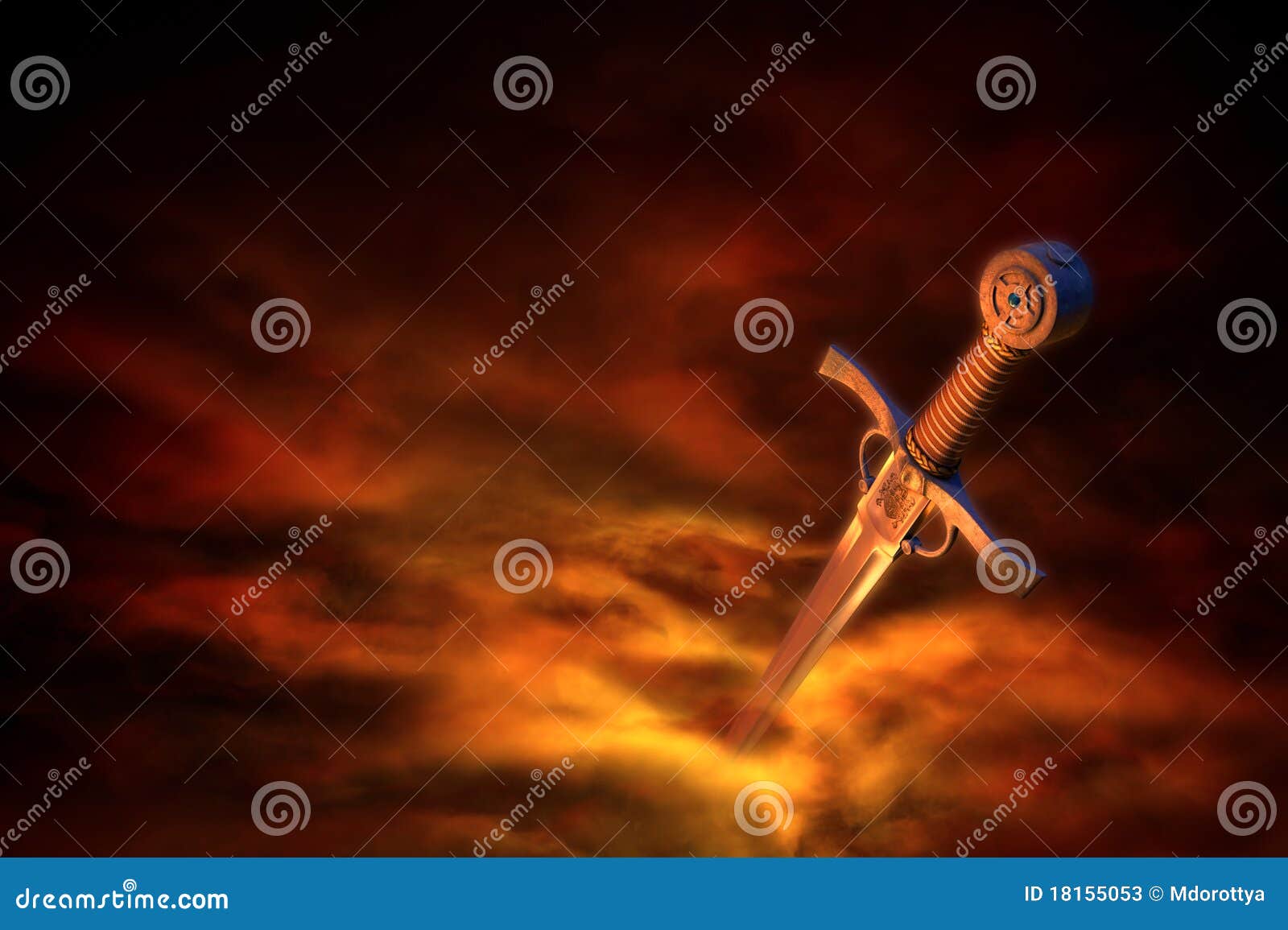 Medieval sword in smoke stock illustration. Illustration of gold - 18155053