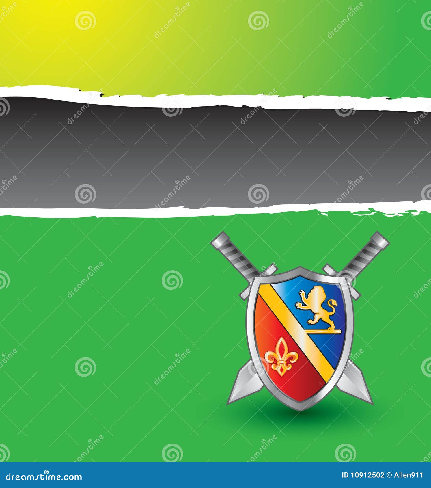 Medieval Swords and Shield on Green Ripped Banner Stock Vector ...