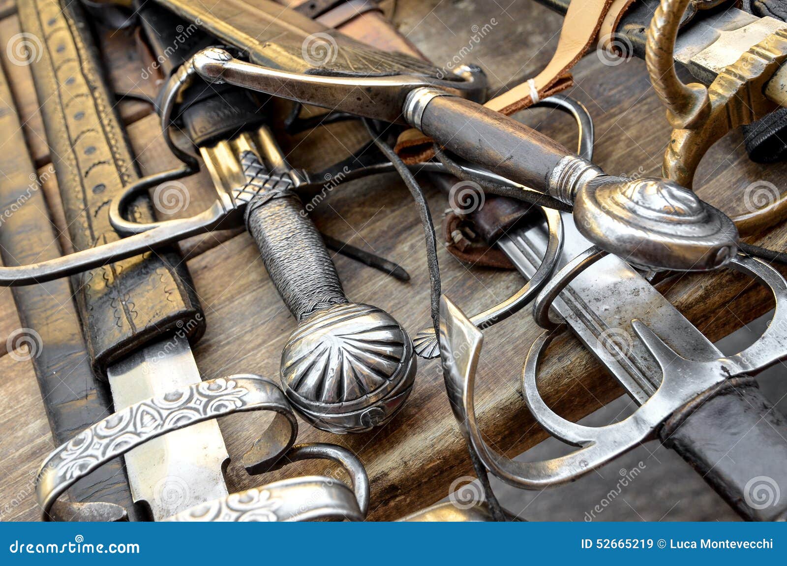 Medieval Swords on a Wood Table Stock Image - Image of historic, sharp ...