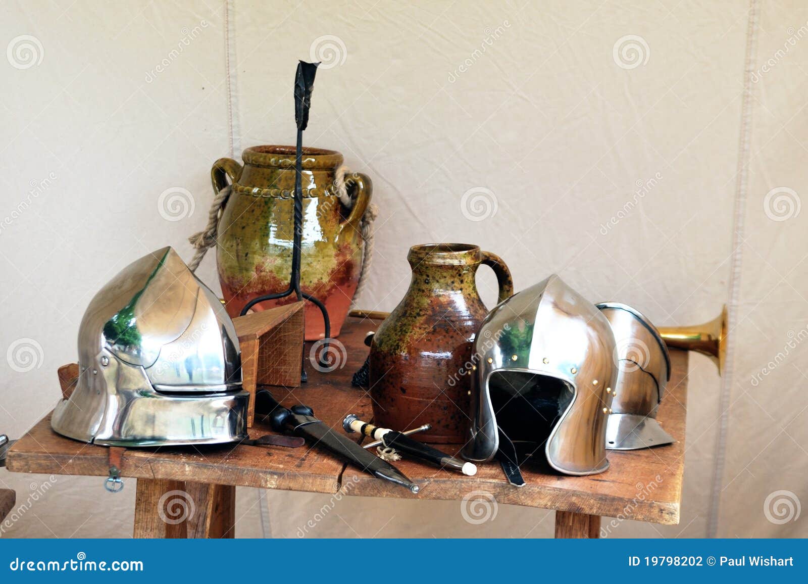 Medieval table stock photo. Image of medieval, helmets - 19798202