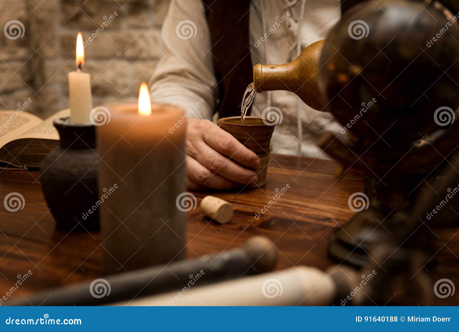 Medieval Table, Man Pour Out a Drink Stock Photo - Image of pirate ...