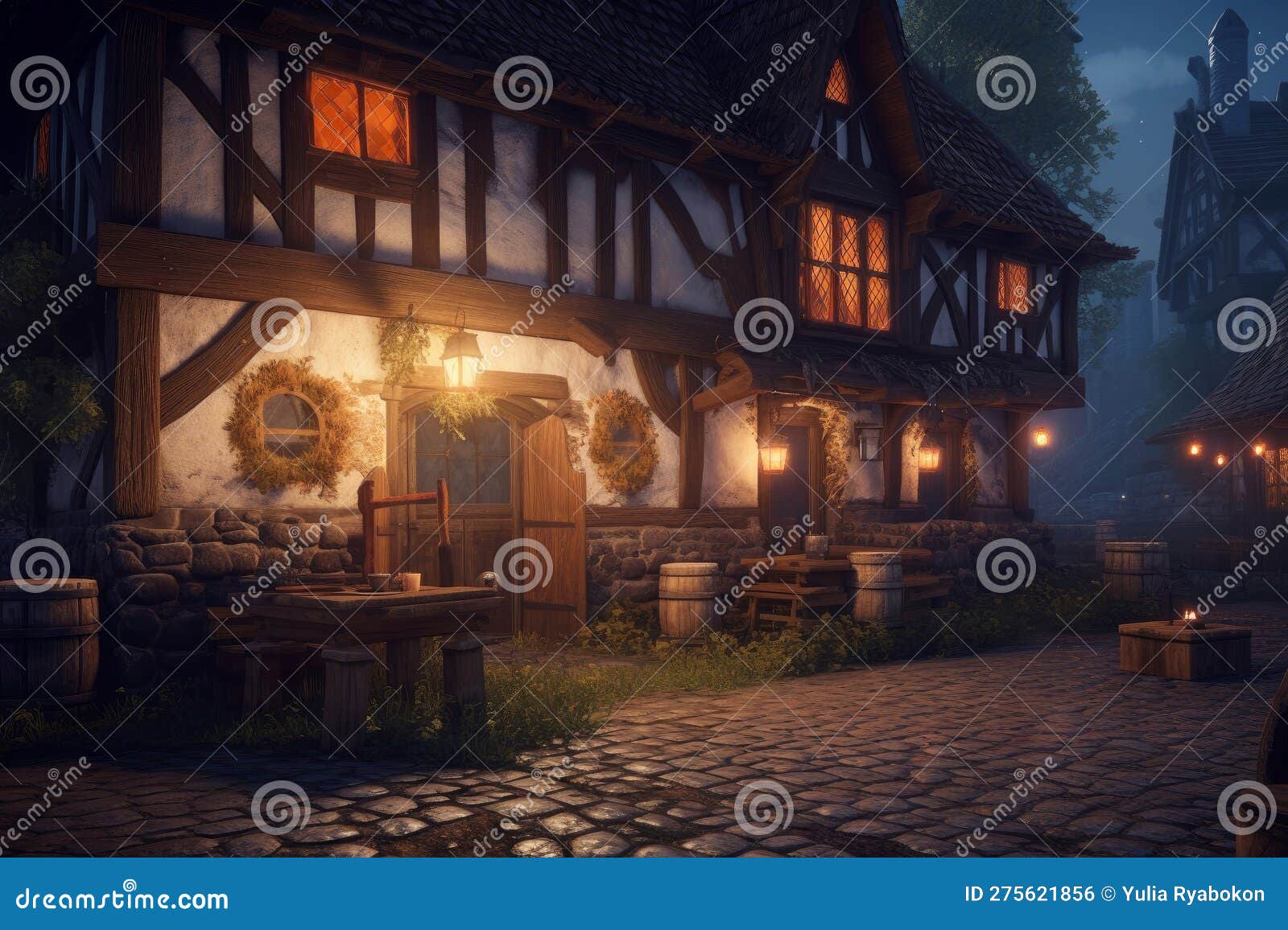 Medieval Tavern Exterior. Generate Ai Stock Illustration - Illustration ...