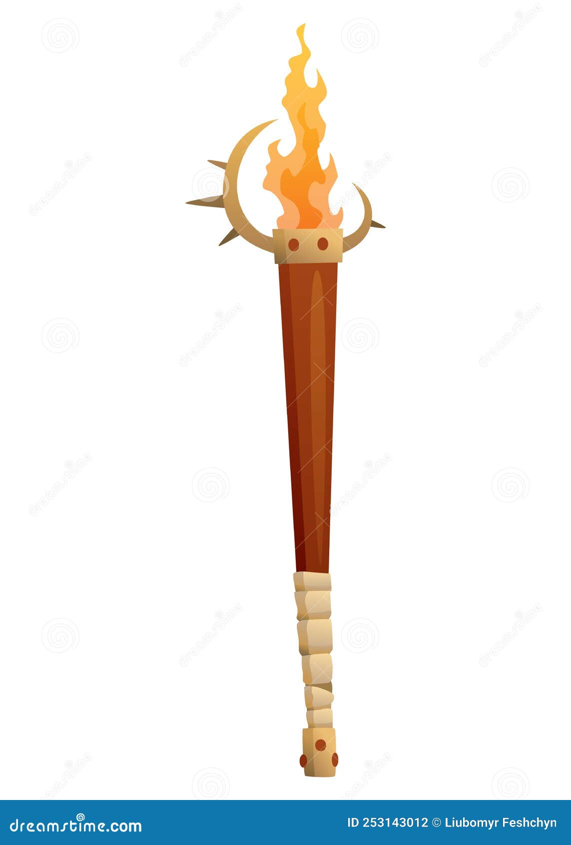 Medieval Torch With Burning Fire. Ancient Realistic Wooden Torch With ...