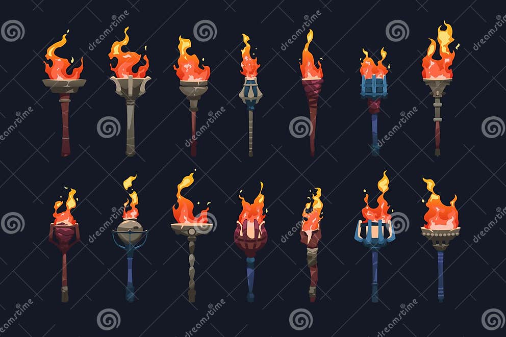 Medieval Torch. Sprite Animation Frame Set with Burning Fire Elements ...