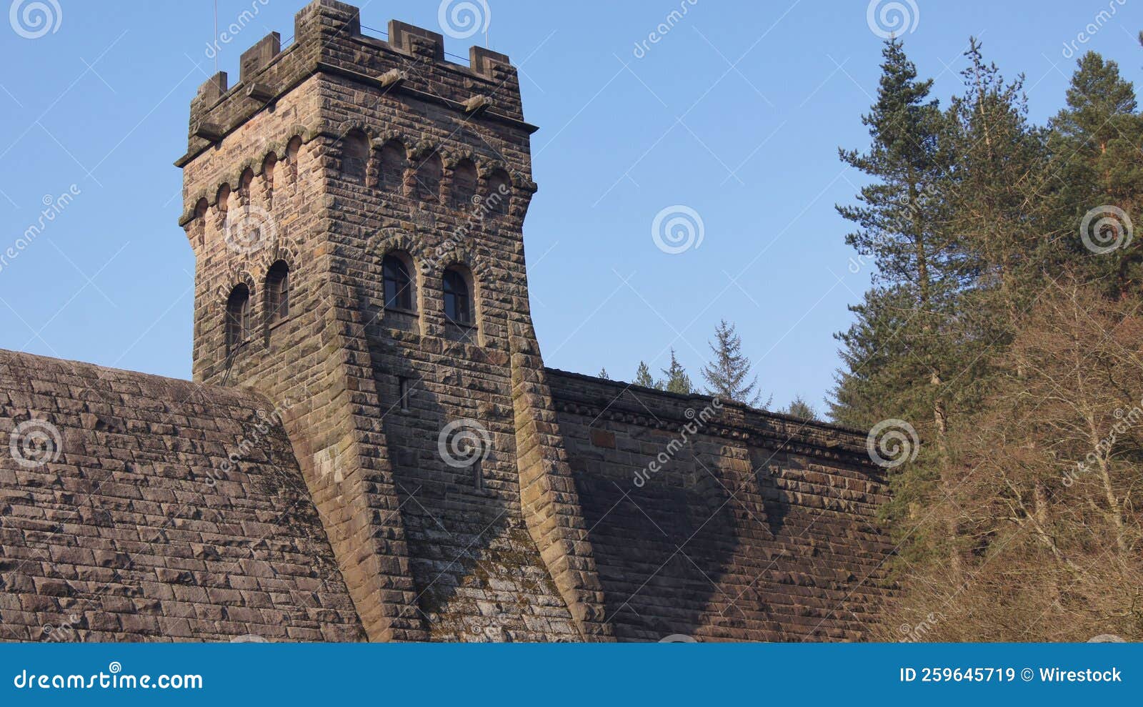 Medieval Tower of the Derwent Reservoir Stock Image - Image of tourism ...