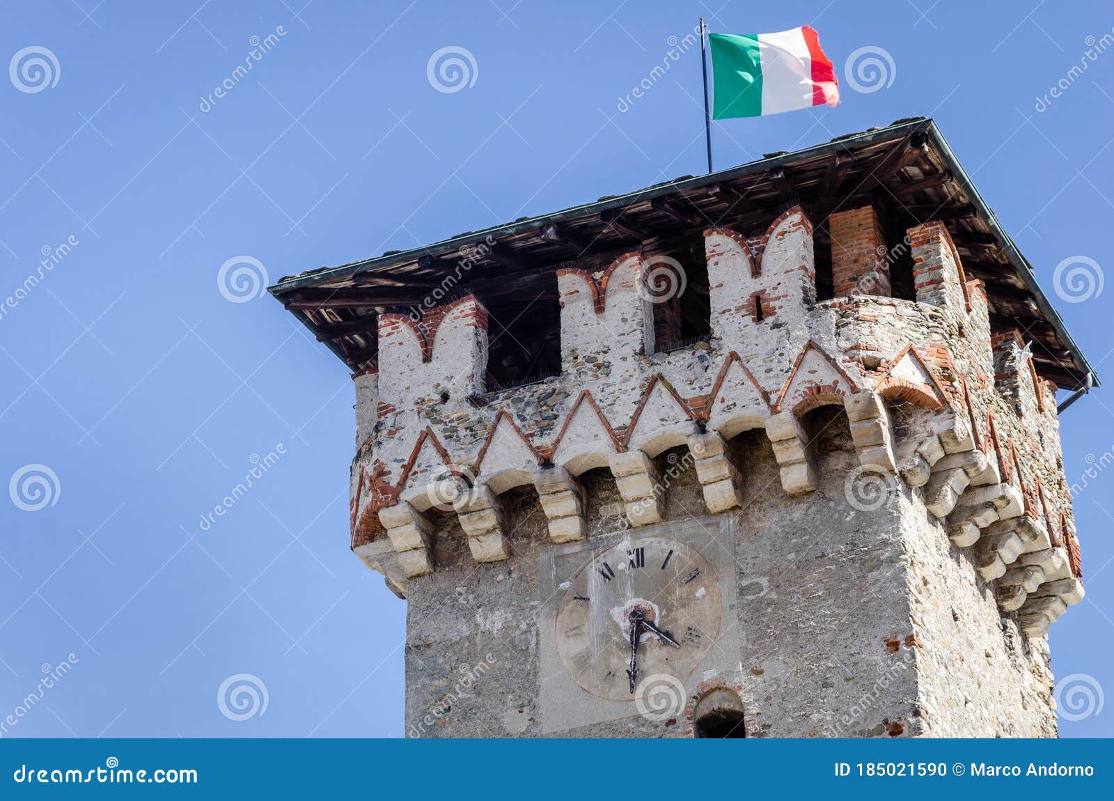 Medieval Tower with Italian Flag Stock Photo - Image of blue, medieval ...