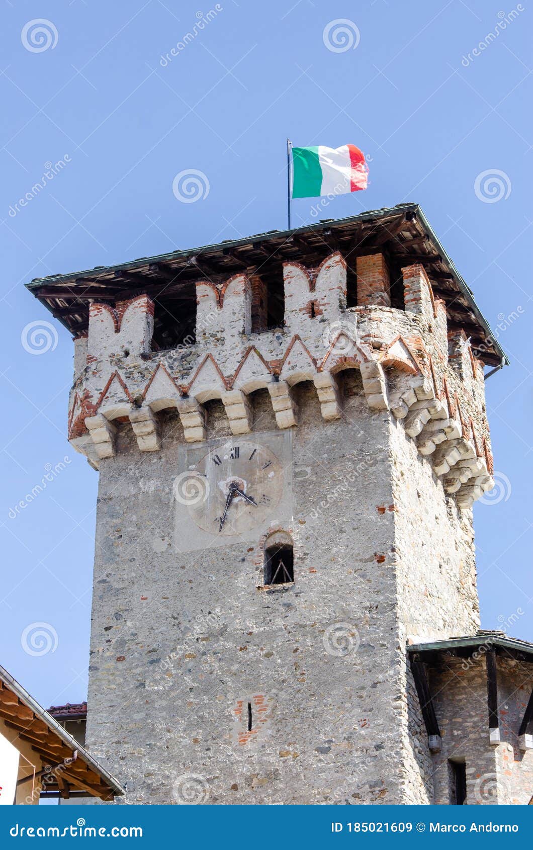 Medieval Tower with Italian Flag Stock Image - Image of italian, blue ...