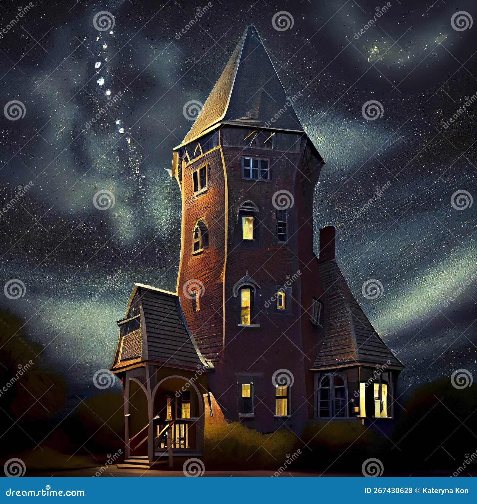 Medieval Tower in Night with Starry Sky, Ai Illustration Stock ...