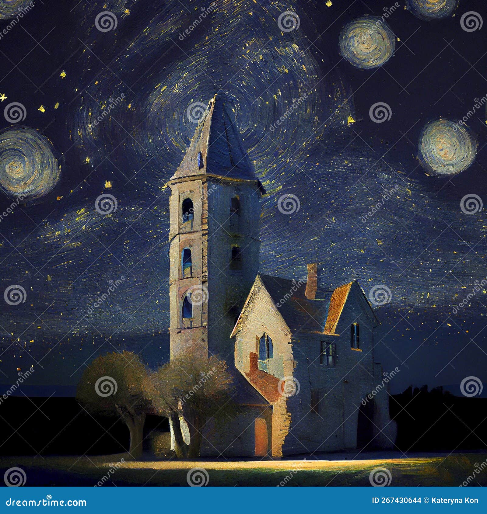 Medieval Tower in Night with Starry Sky, Ai Illustration Stock ...