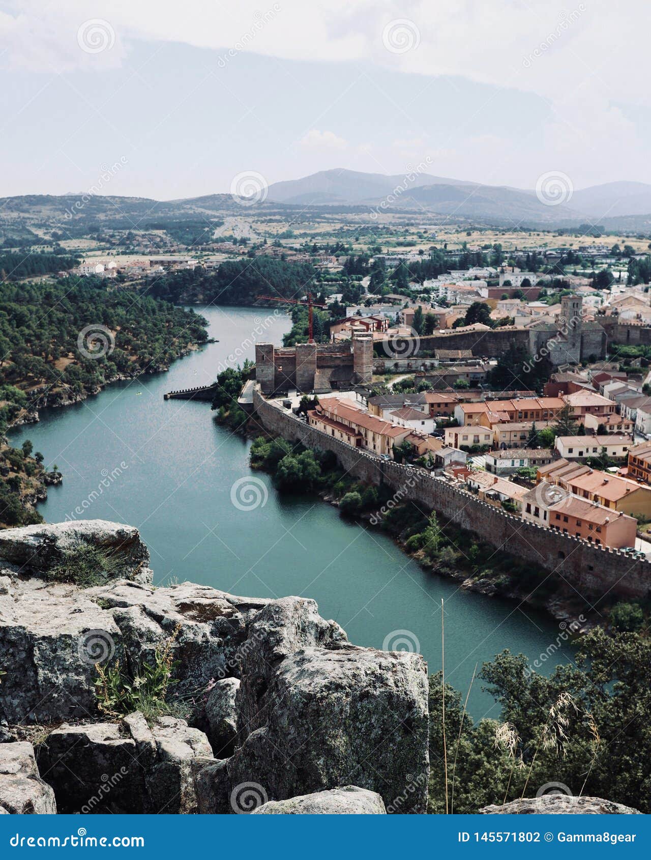 Medieval Town Along the River Stock Photo - Image of trees, medieval ...