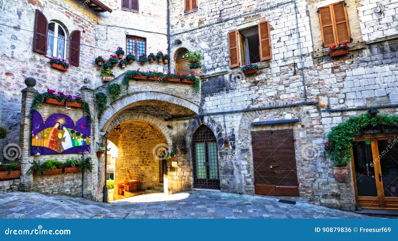 Medieval Town Assisi - Charming Old Streets. Italy Editorial Photo ...