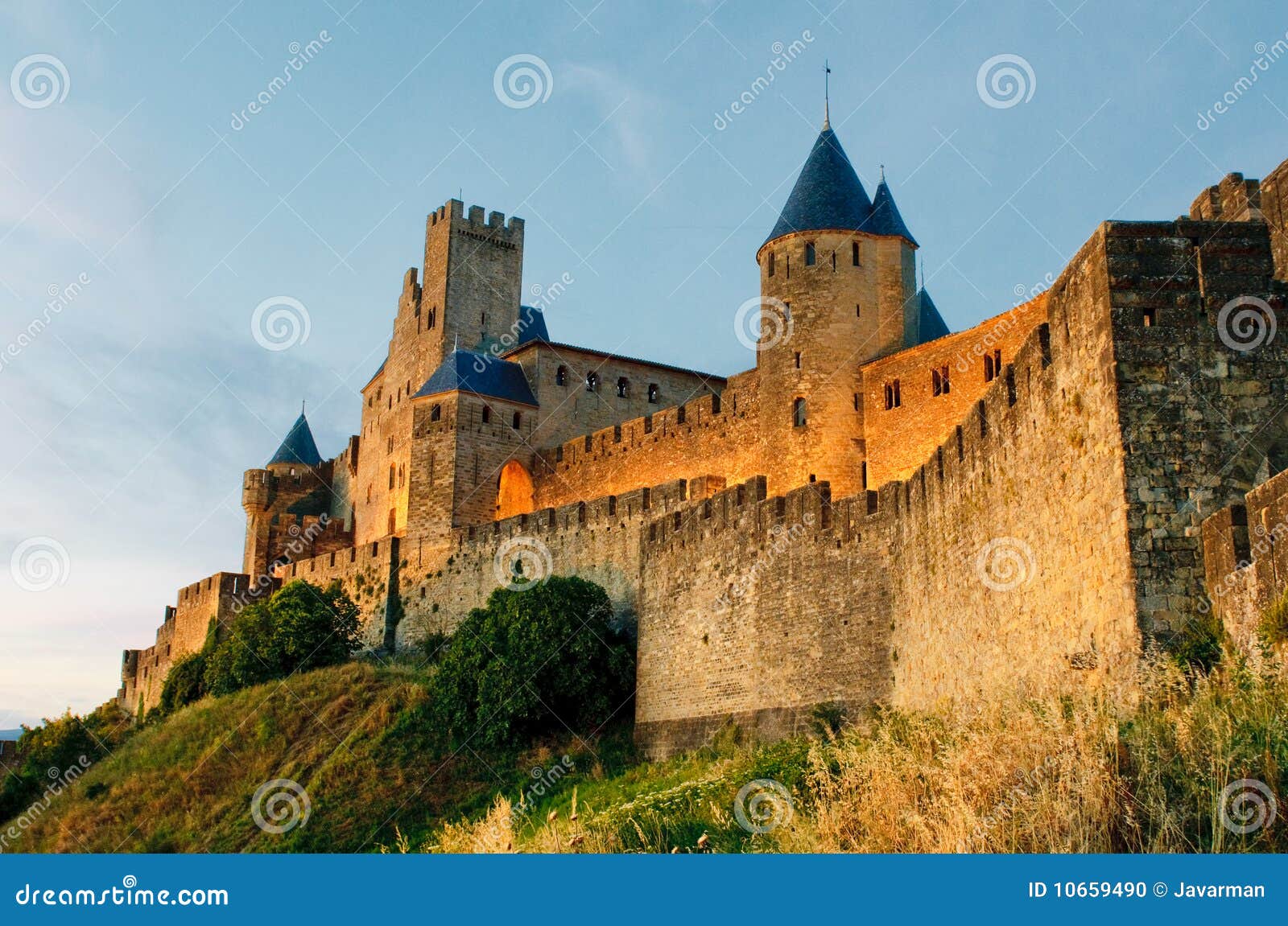 Medieval Town of Carcassonne at Sunset Stock Photo - Image of chateau ...