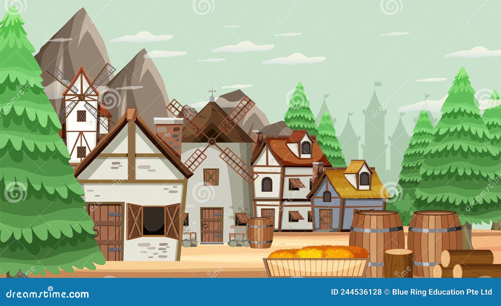Medieval Town Cartoon Scene Stock Vector - Illustration of clip ...