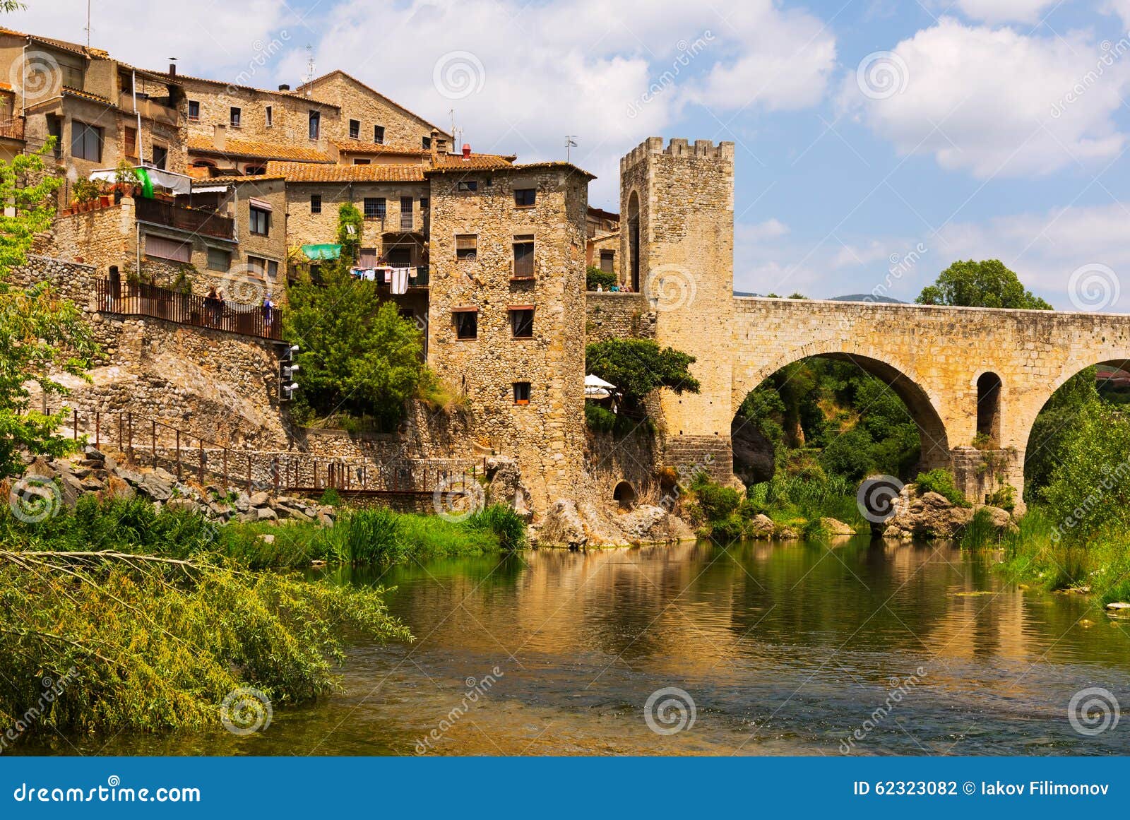 Medieval Town with Gate on Bridge. Besalu Stock Photo - Image of ...