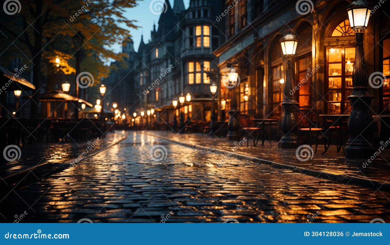 Medieval Town Square Illuminated by Lanterns at Night Generated by AI ...