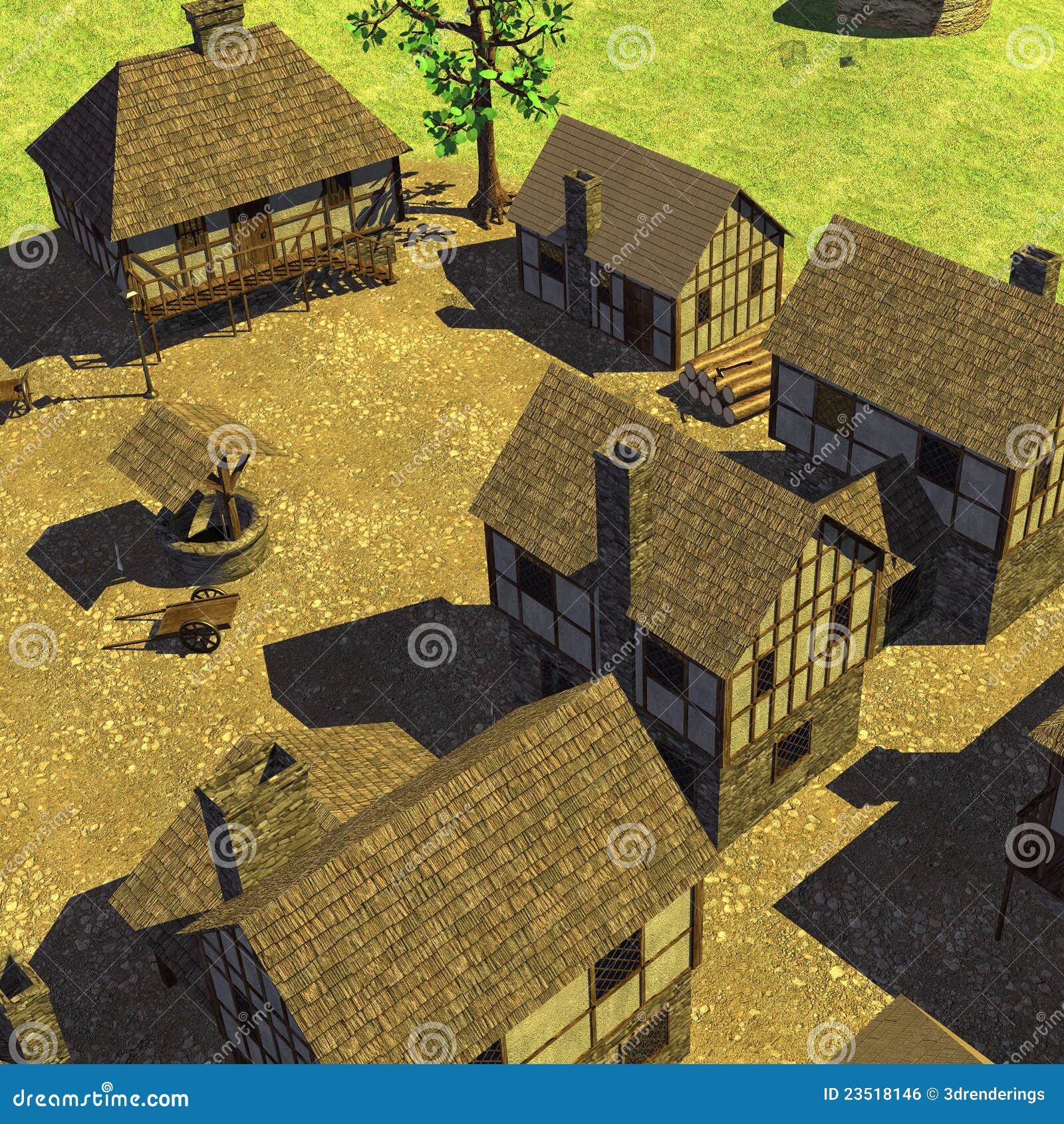 Medieval Town - Square with Well Stock Illustration - Illustration of ...