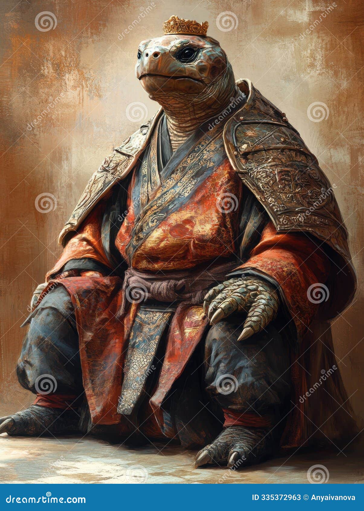 Medieval Turtle King in Ornate Armor and Crown in Historical Setting ...