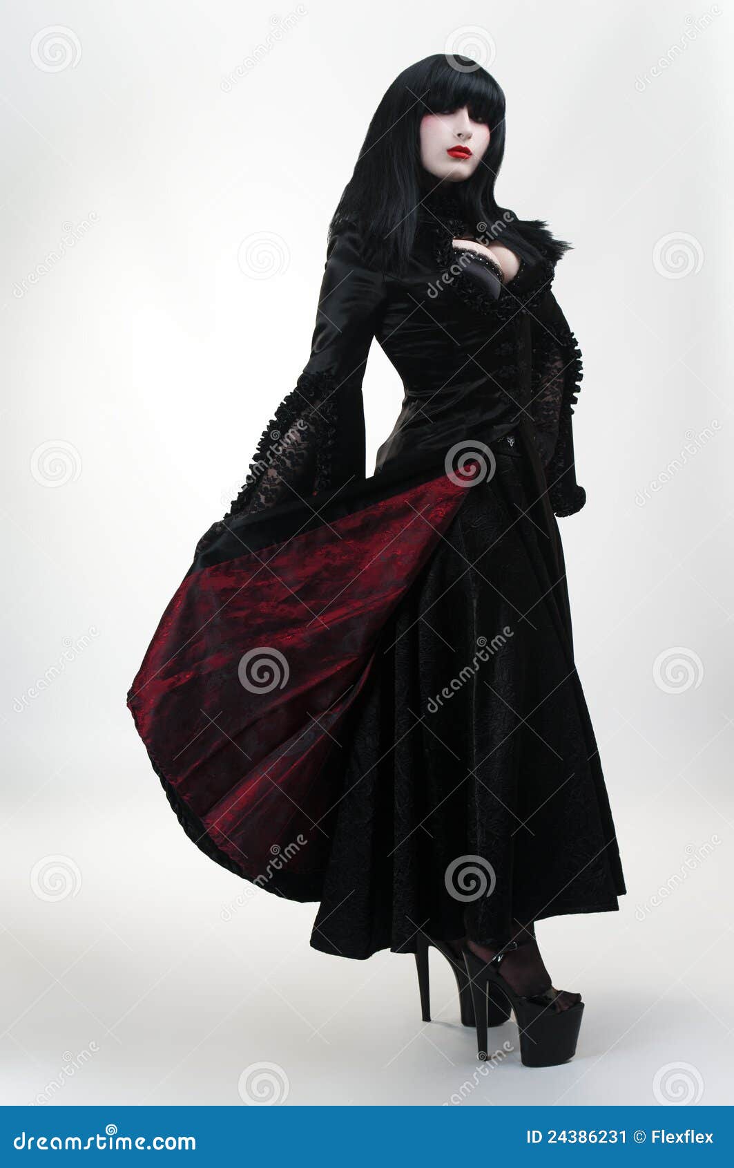 Medieval Vampire Girl in Black Red Dress Stock Image - Image of ...