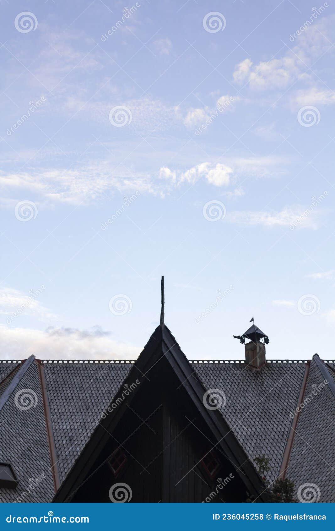Medieval Viking Building Roof and Blue Sky with Clouds Stock Photo ...