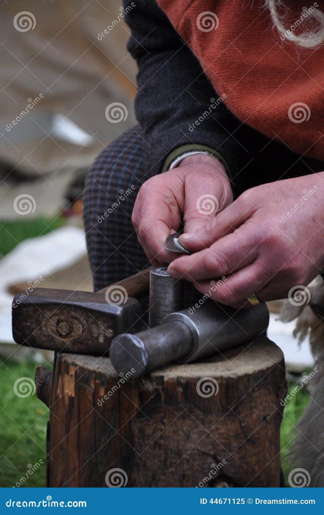 Medieval Viking Coin Striking / Making Blacksmith Stock Image - Image ...