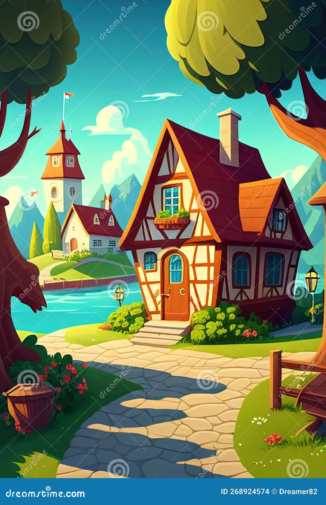 Medieval Village in Cartoon Style. Ai Generative Stock Illustration ...