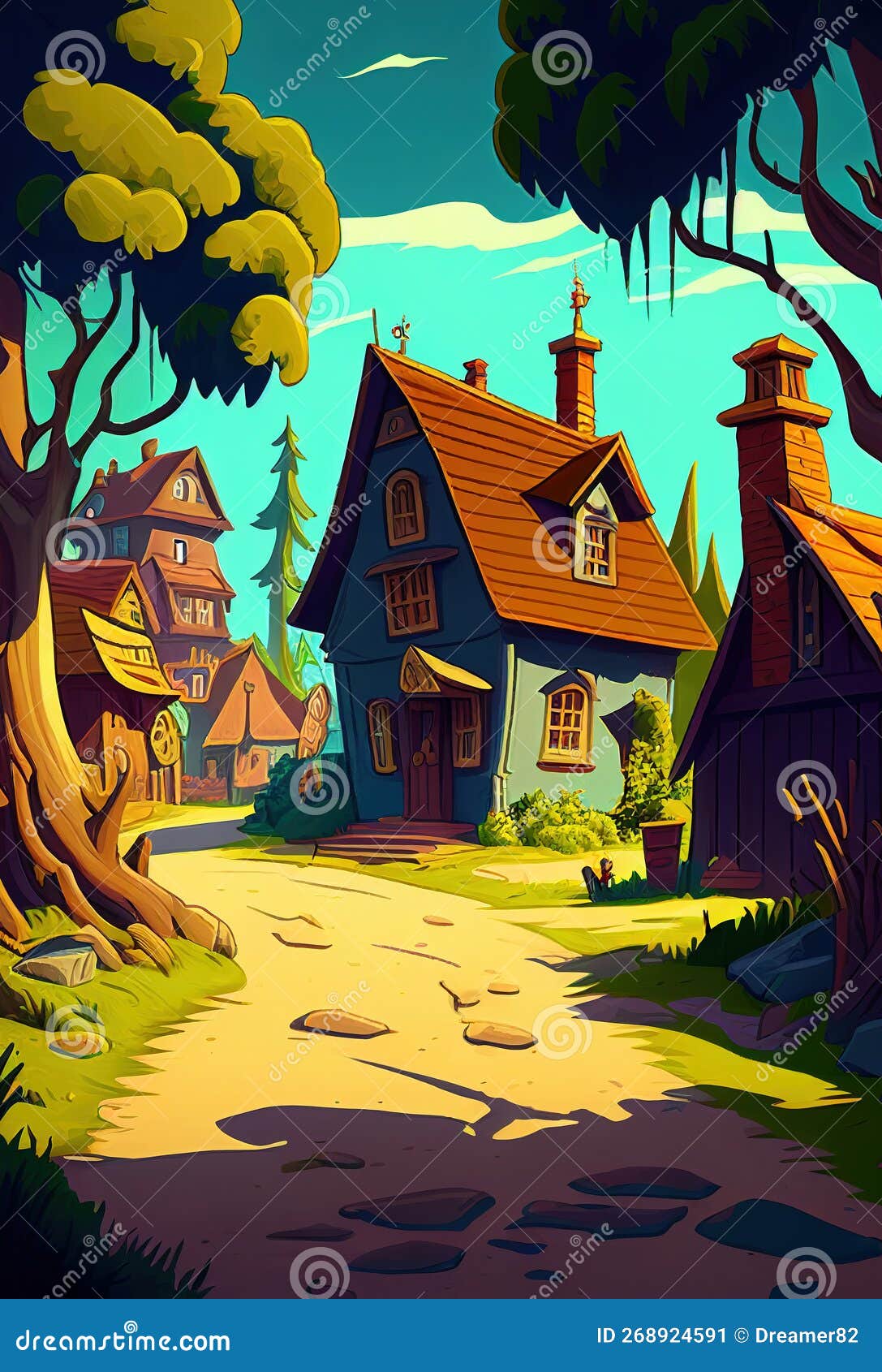 Medieval Village in Cartoon Style. Ai Generative Stock Illustration ...