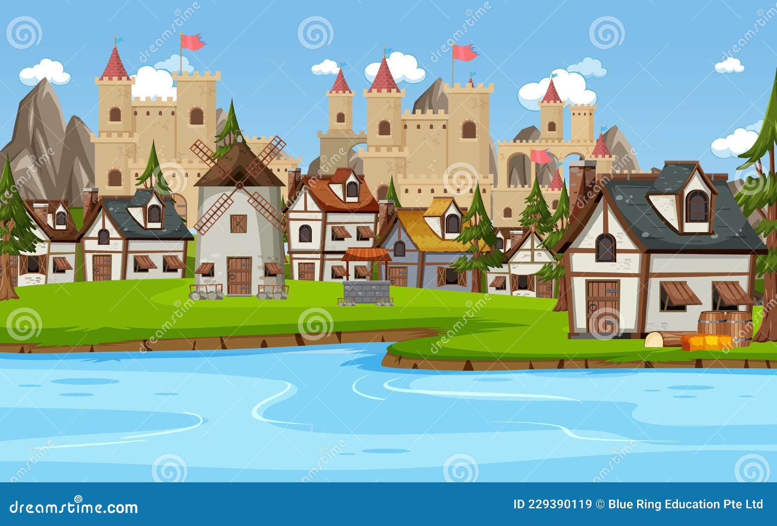 Medieval Village Cartoon Vector | CartoonDealer.com #20469539
