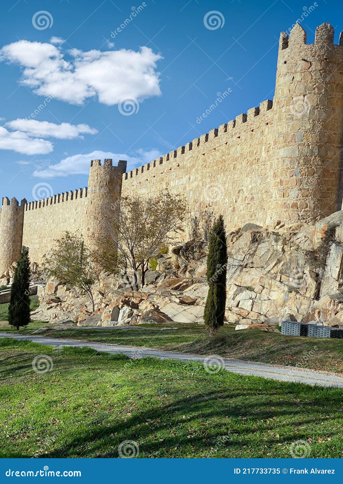 Medieval wall with towers stock image. Image of castle - 217733735