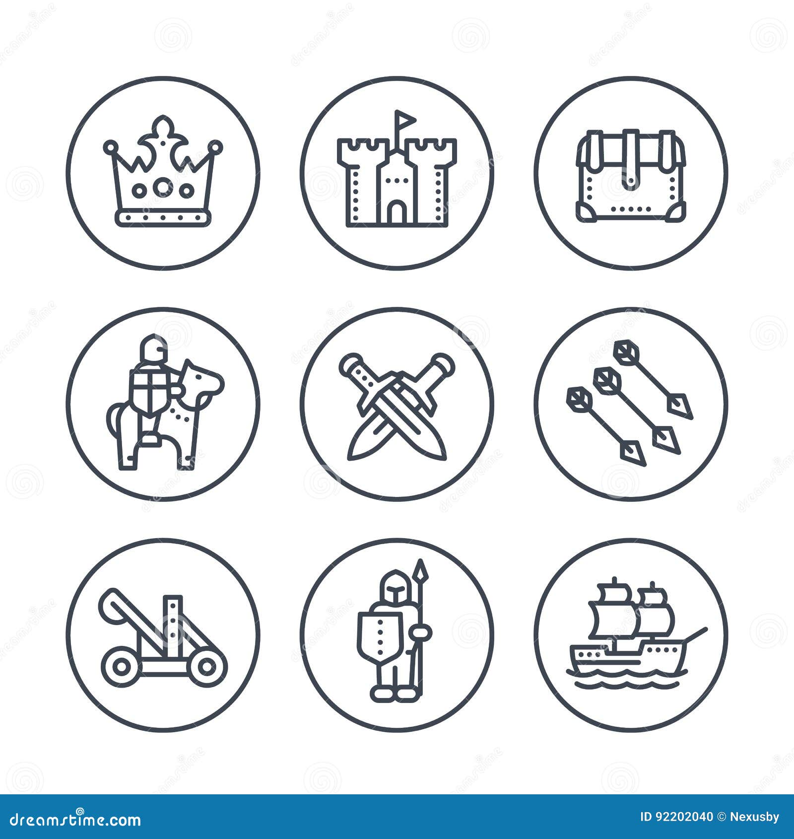 Medieval War Line Icons in Circles on White Stock Vector - Illustration ... Medieval War Line Icons in Circles on White Stock Vector - Illustration ...