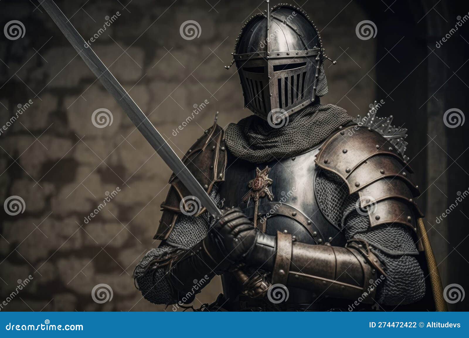Medieval Warrior in Armor with Walking Knight Sword Stock Illustration ...
