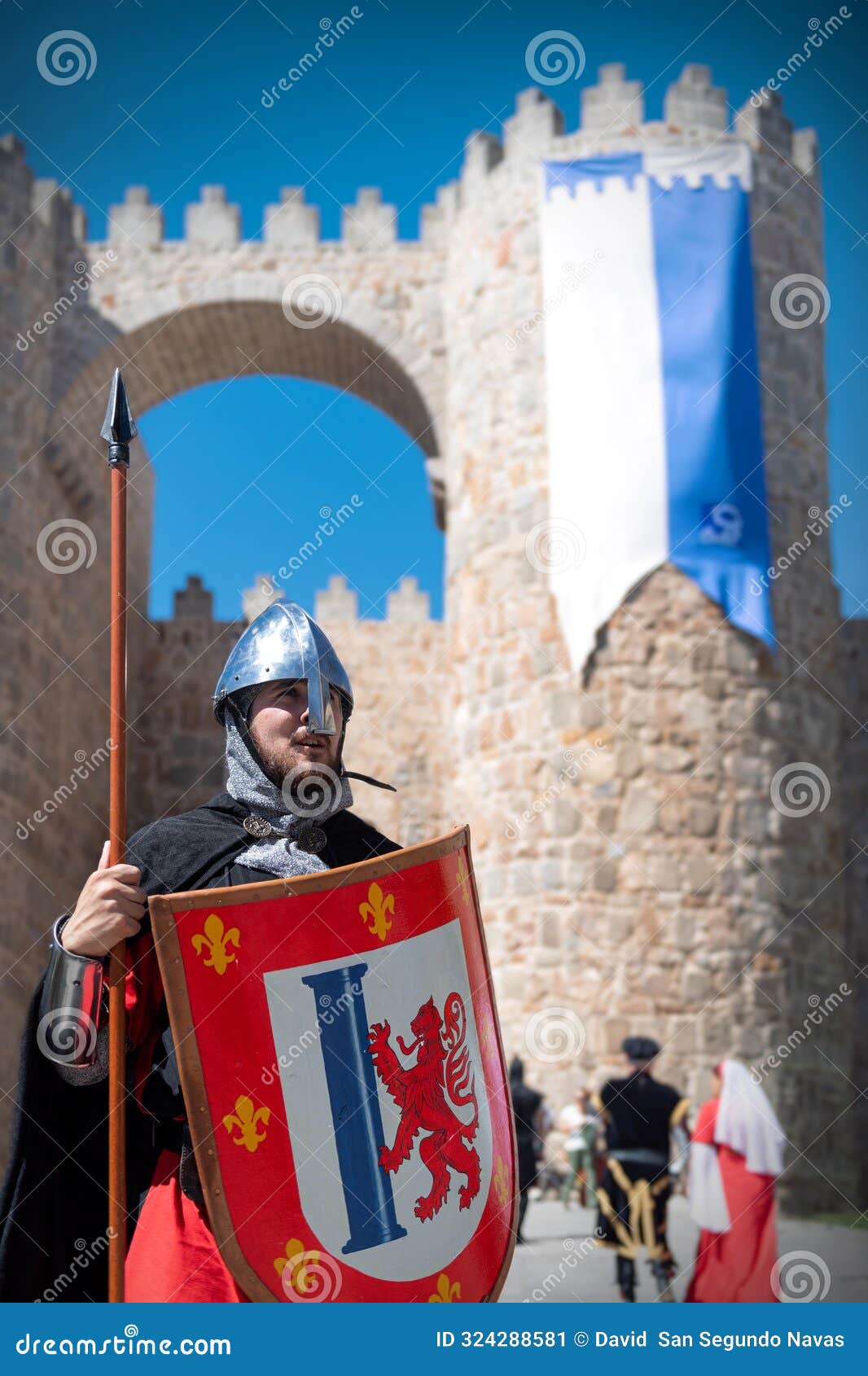 Medieval Warrior in the Foreground Standing Guard in Front of the Roman ...