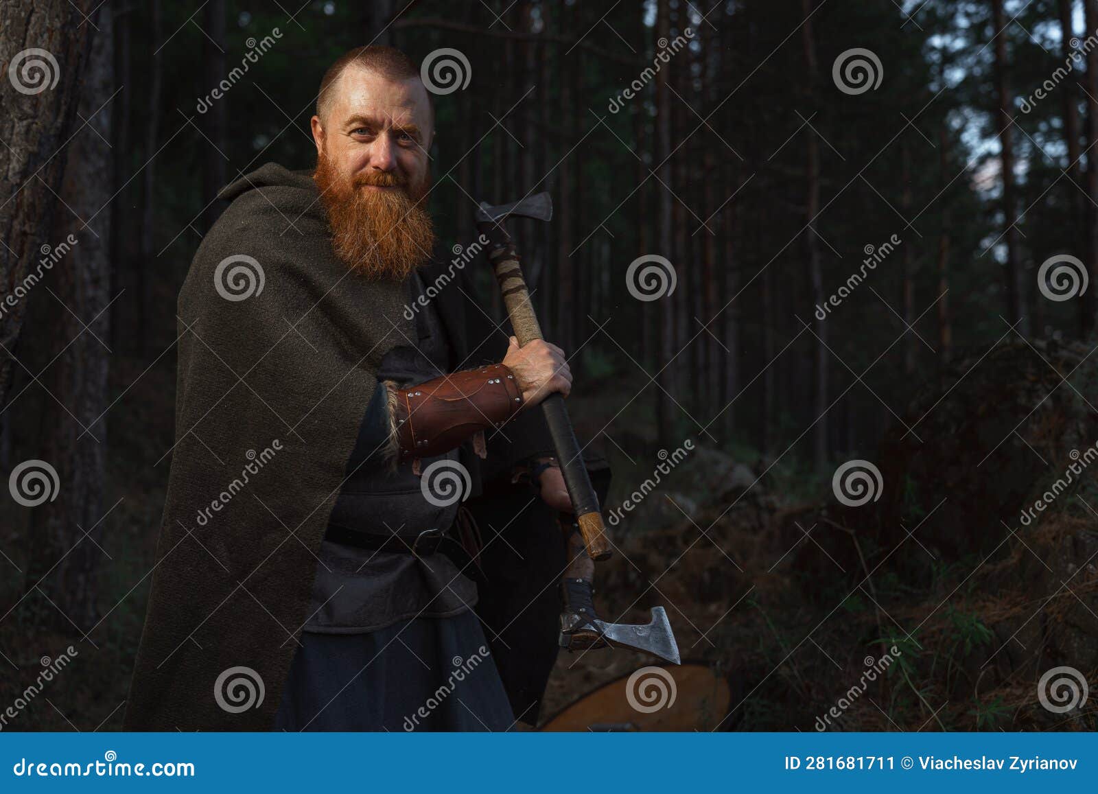 Medieval Warrior Viking Barbarian with Ax and Shield in Forest Stock ...