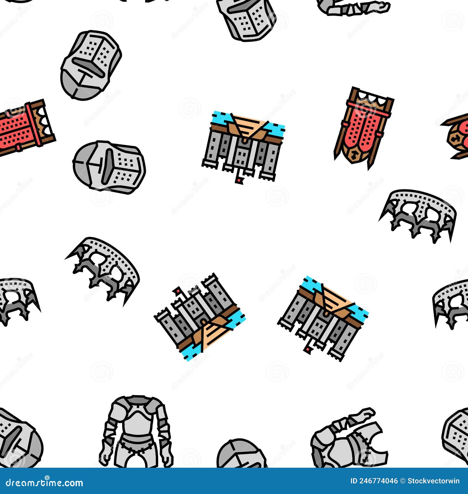 Medieval Warrior Weapon and Armor Vector Seamless Pattern Stock Illustration - Illustration of ...