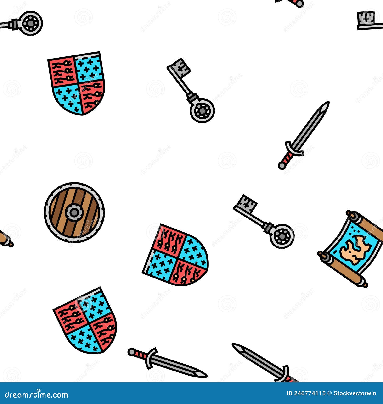 Medieval Warrior Weapon and Armor Vector Seamless Pattern Stock Illustration - Illustration of ...