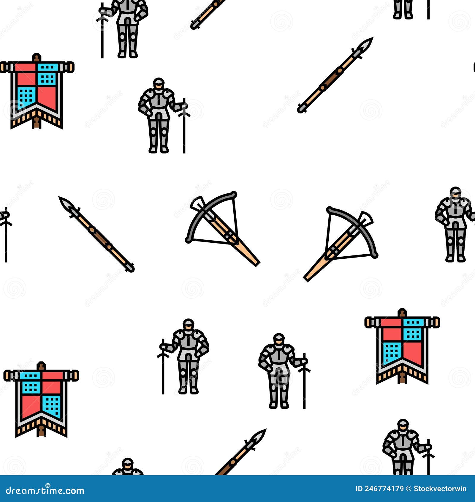 Medieval Warrior Weapon and Armor Vector Seamless Pattern Stock ...