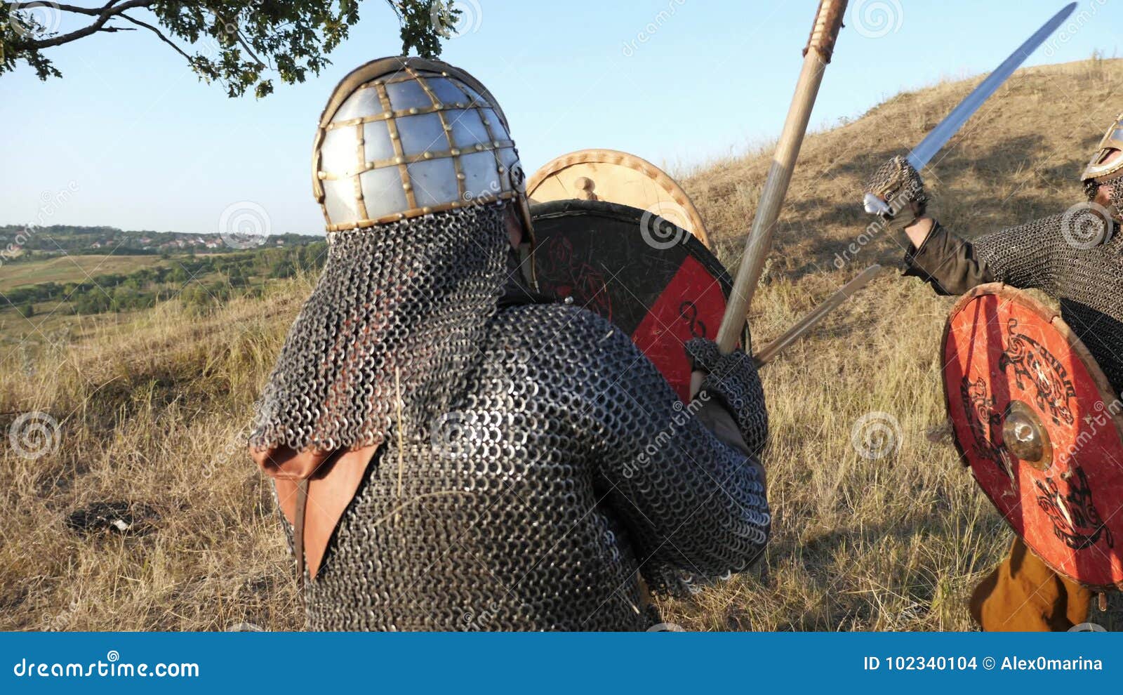 Medieval Warriors of Vikings are Fighting during Attack. Close-up Stock ...