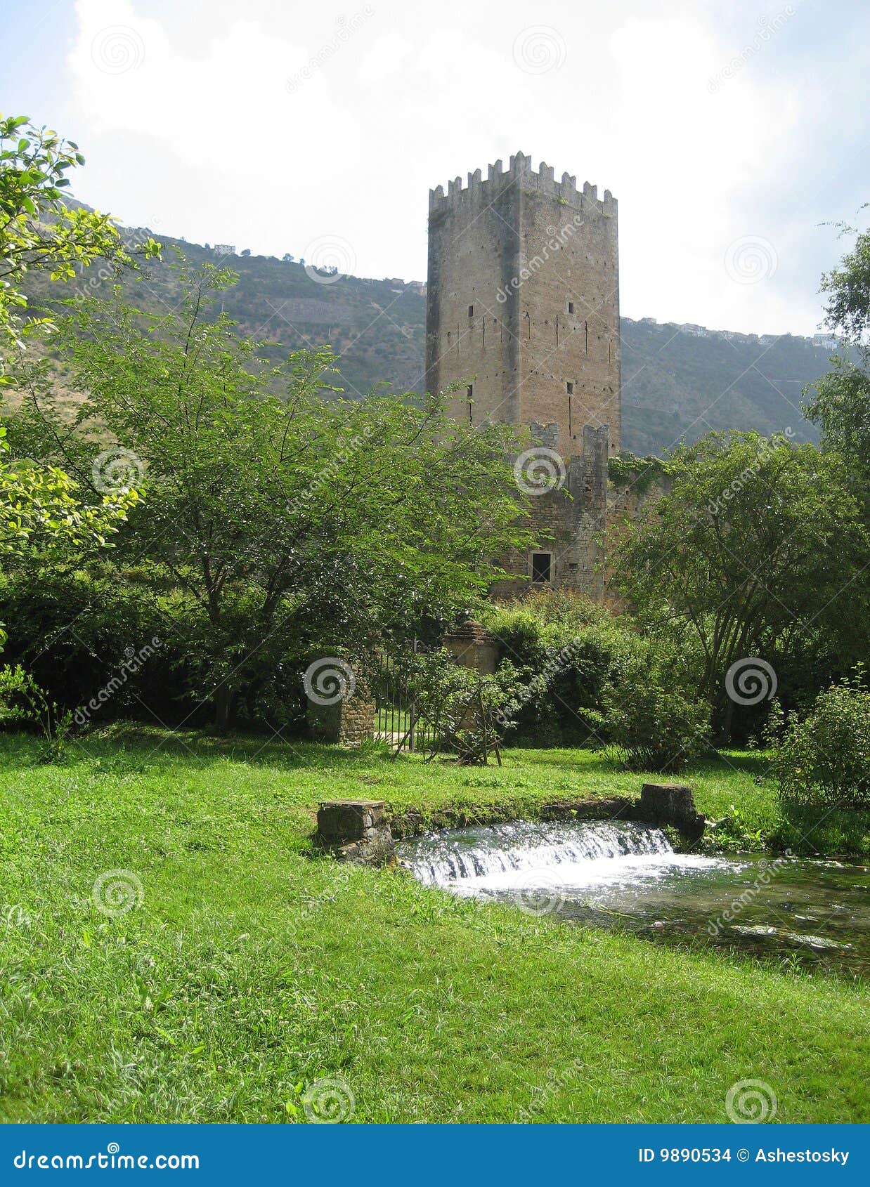 Medieval Watchtower and Gardens Stock Photo - Image of traveler, falls ...