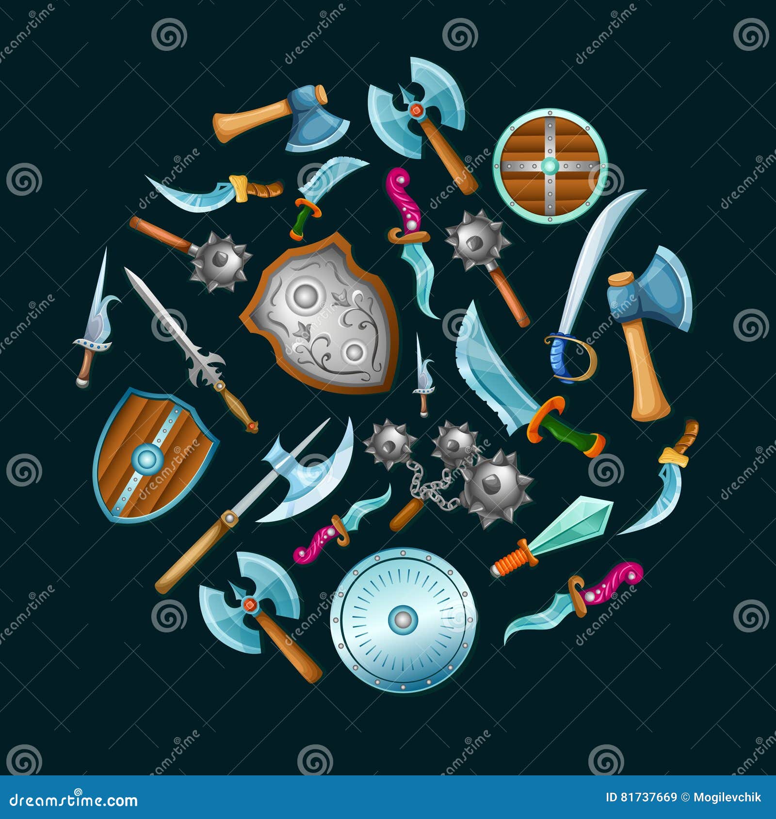 Medieval Weapon Collection. Ancient Weaponry, War And Heraldry Concept ...