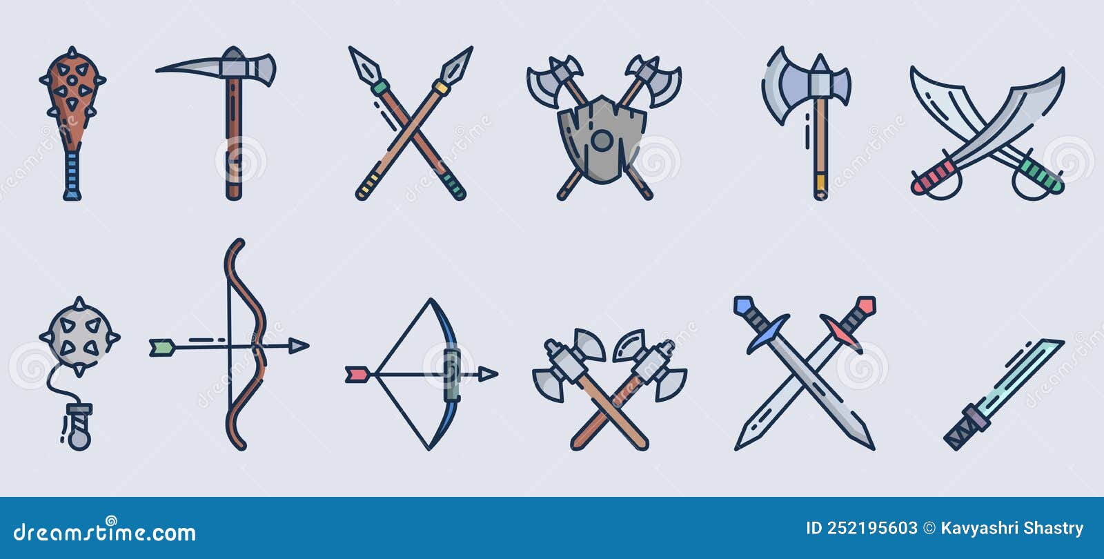 Medieval weapons icon set stock vector. Illustration of icon - 252195603