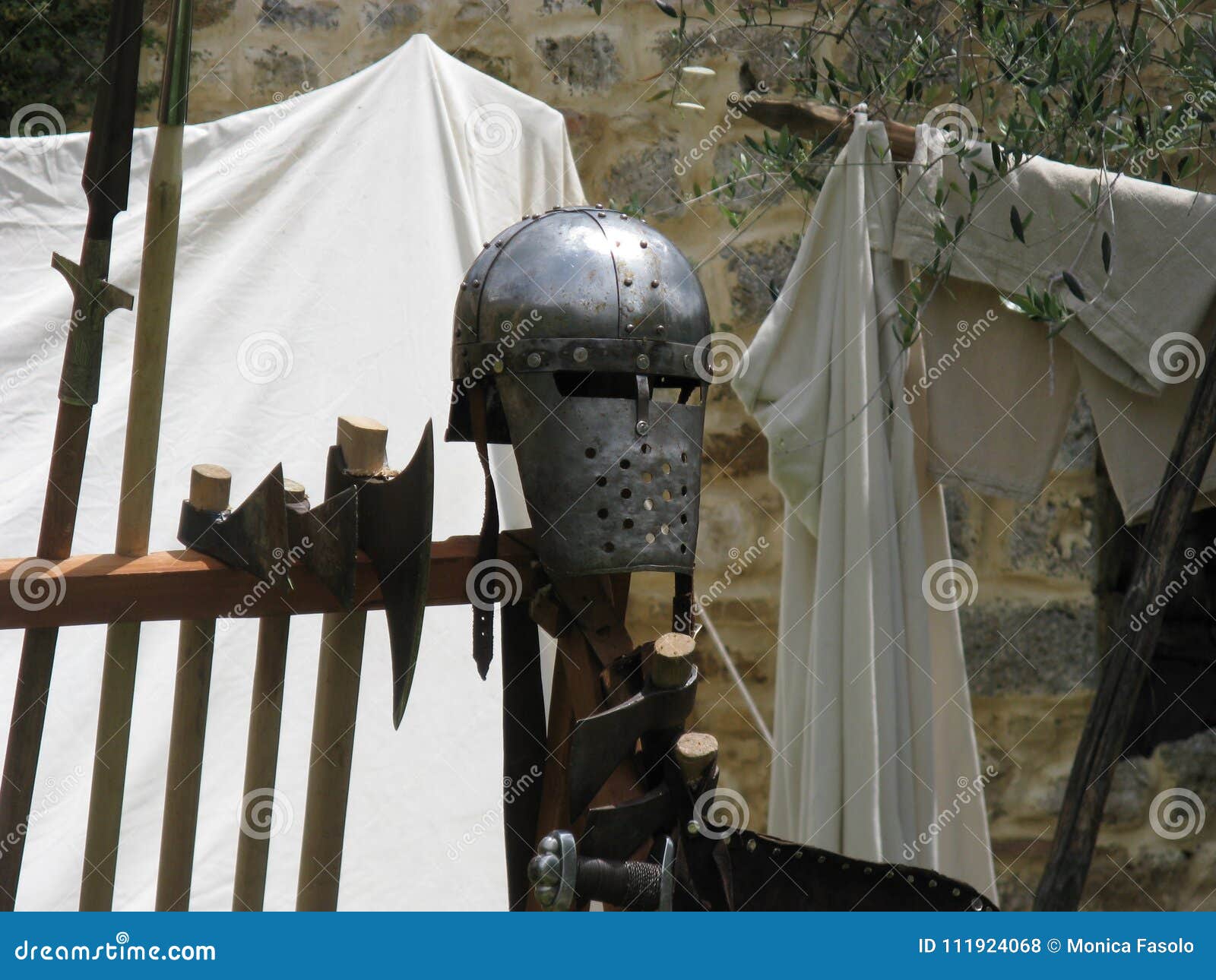 Set of Medieval War Weapons with White Drape on the Background Stock ...