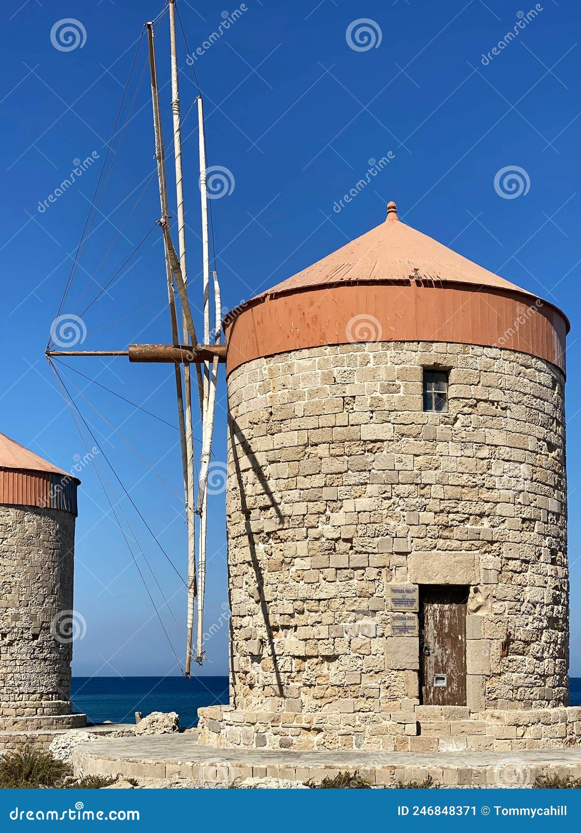 Medieval windmill, Rhodes stock image. Image of town - 246848371