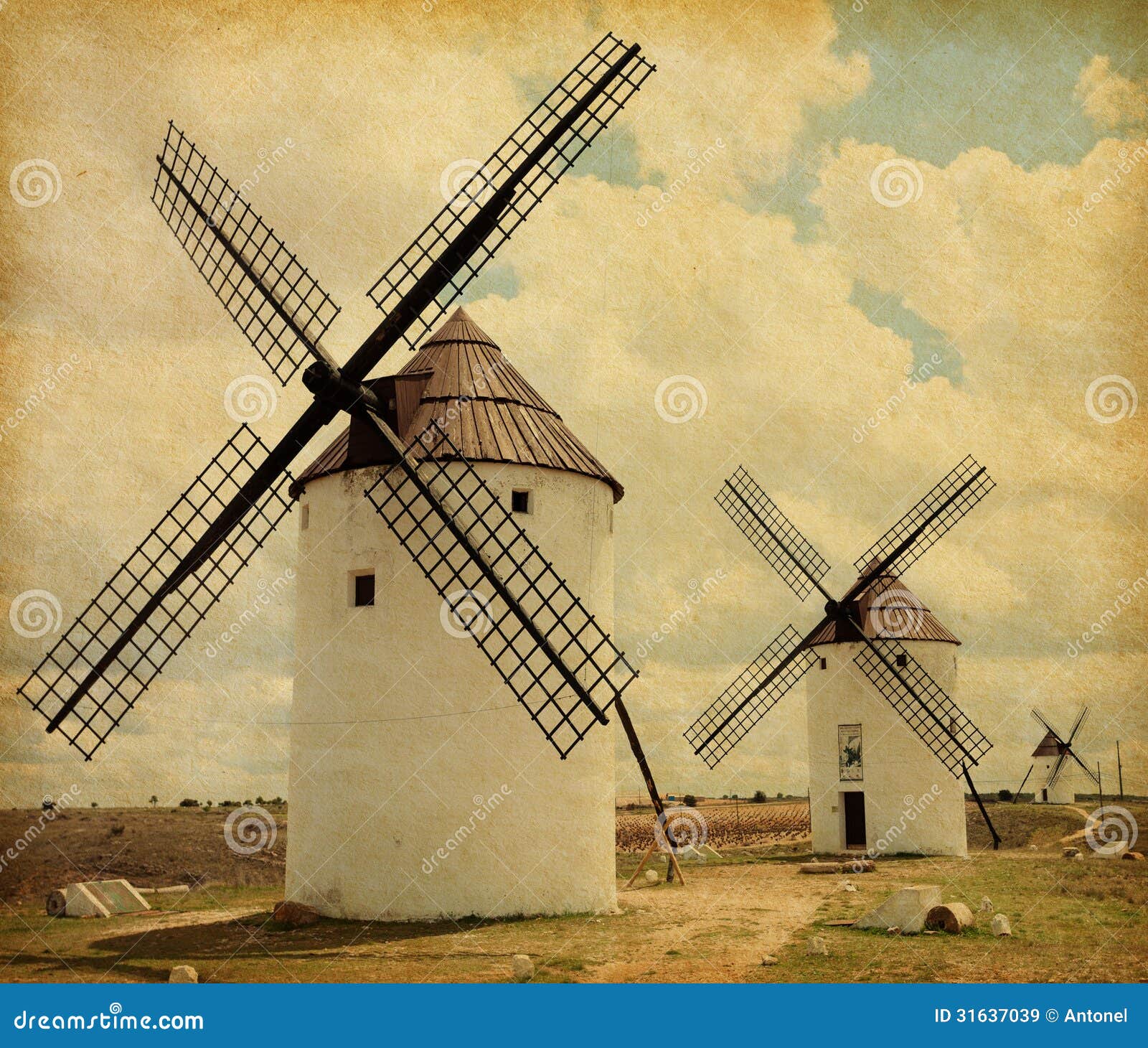 Medieval Windmills. stock image. Image of arranging, castilla - 31637039