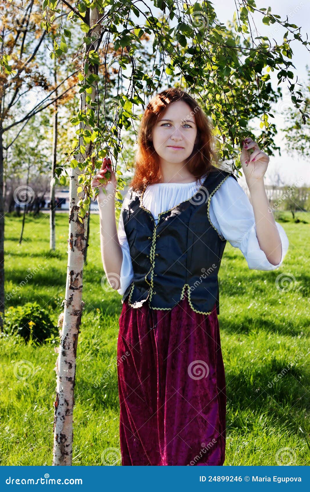 Medieval Woman Near the Birch Stock Photo - Image of stone, people ...
