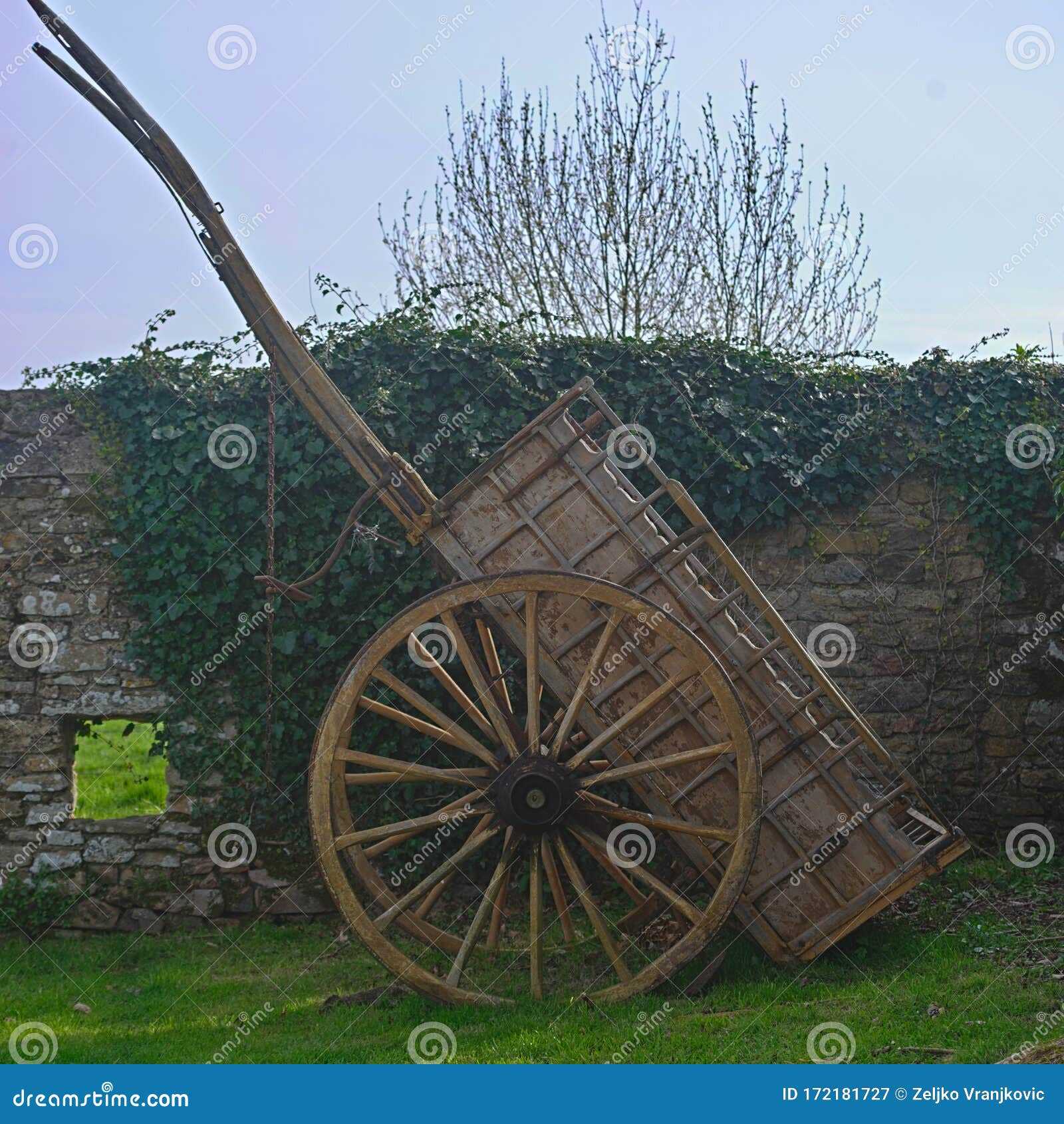 Medieval Wooden Cart Standing in Yard Stock Image - Image of house ...