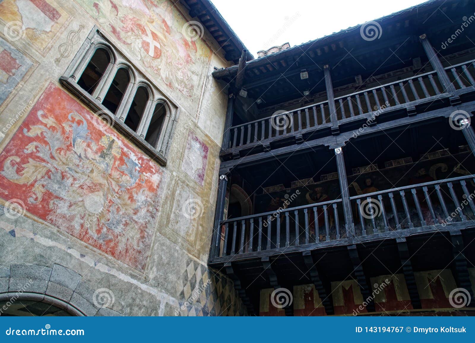 Medieval Wooden Gallery of the Second Floor in an Old Stone Castle ...
