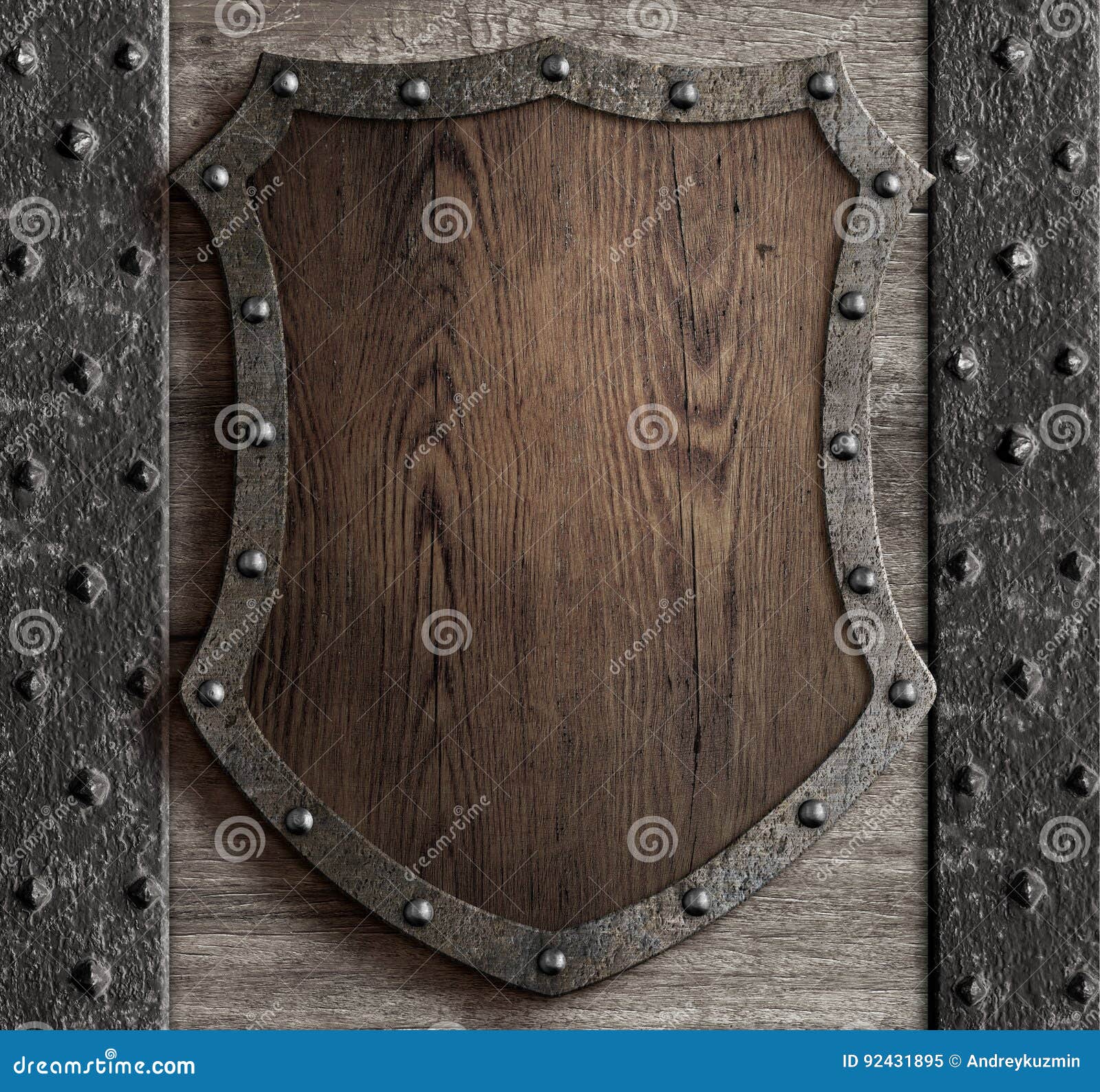 Medieval Wooden Shield on Castle Gate 3d Illustration Stock ...