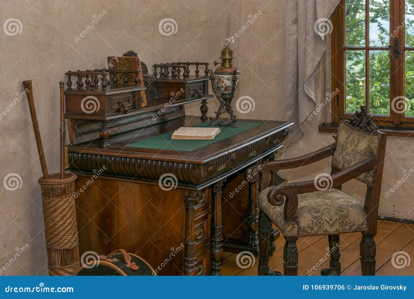 Medieval Writing Table with Chair Stock Photo - Image of background ...