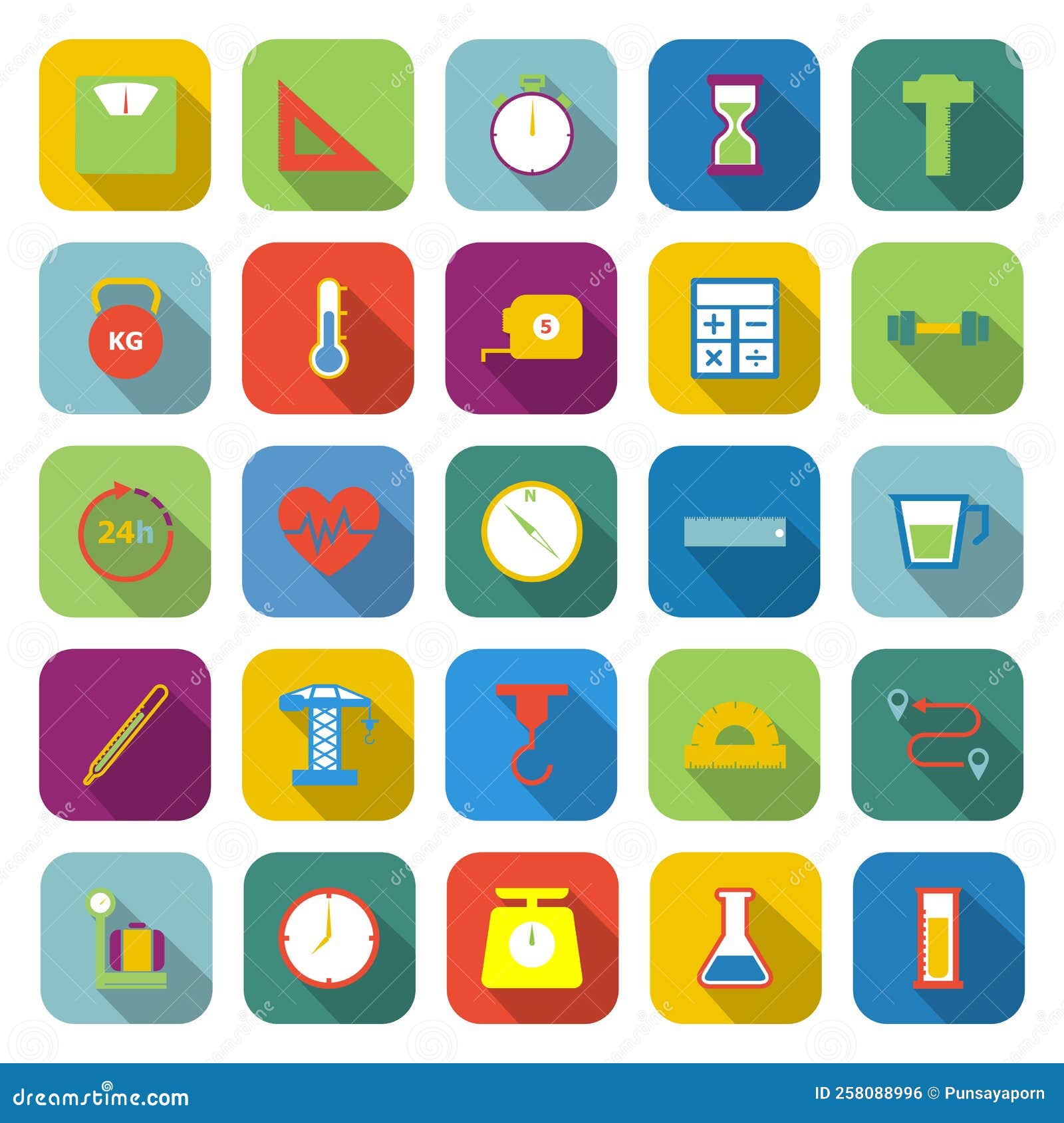 Medir Iconos De Color Con Sombra Larga Ilustración del Vector ...