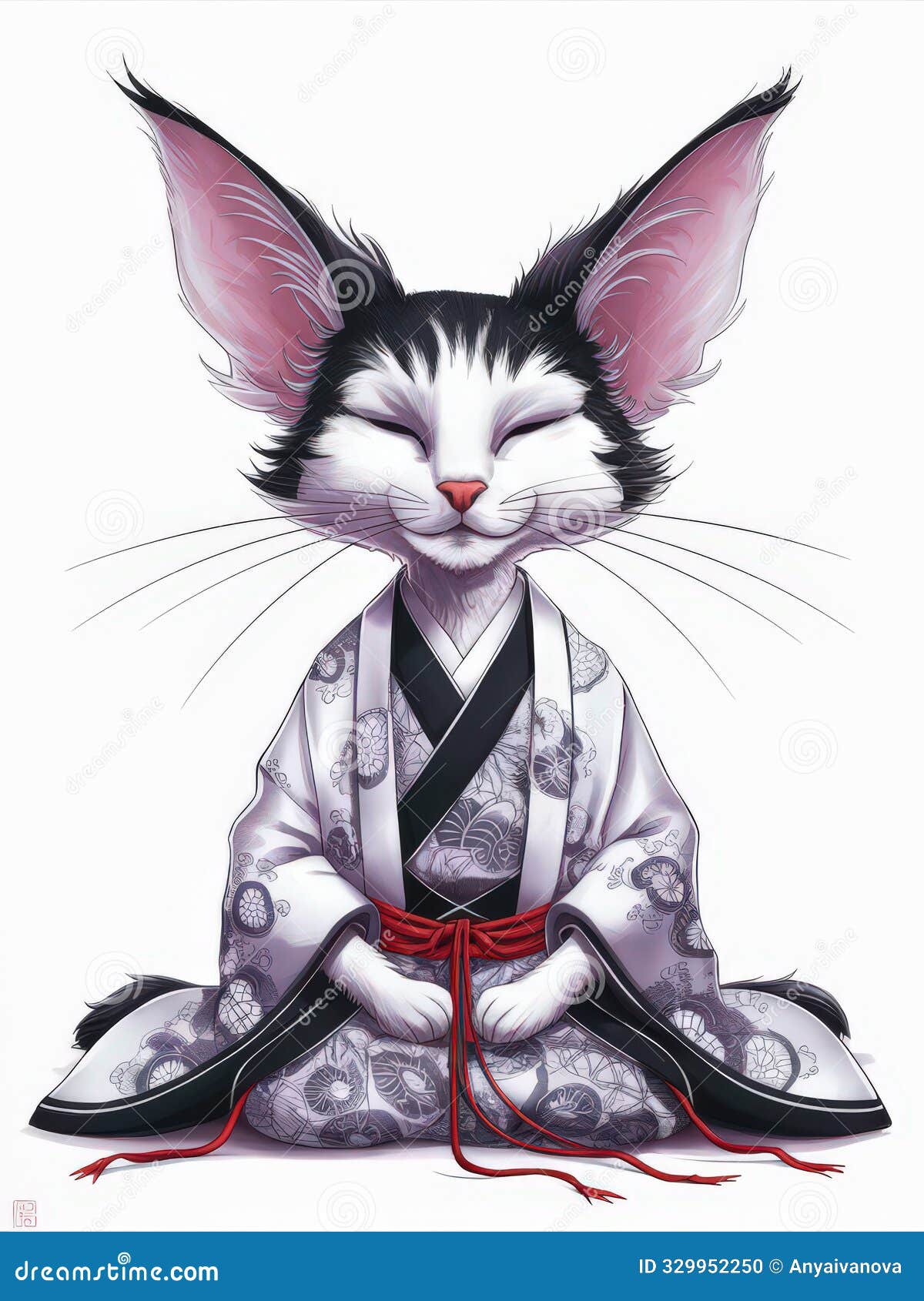 Meditating Cat in Traditional Japanese Kimono with Serene Expression ...