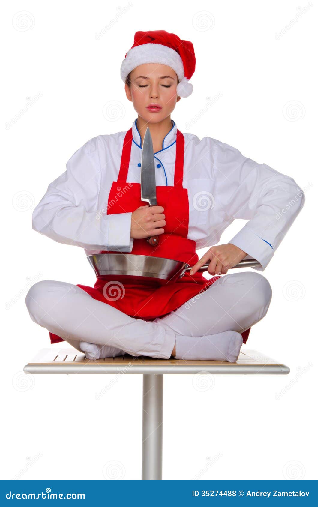 Meditating Cook with Dishes Stock Photo - Image of lady, hand: 35274488